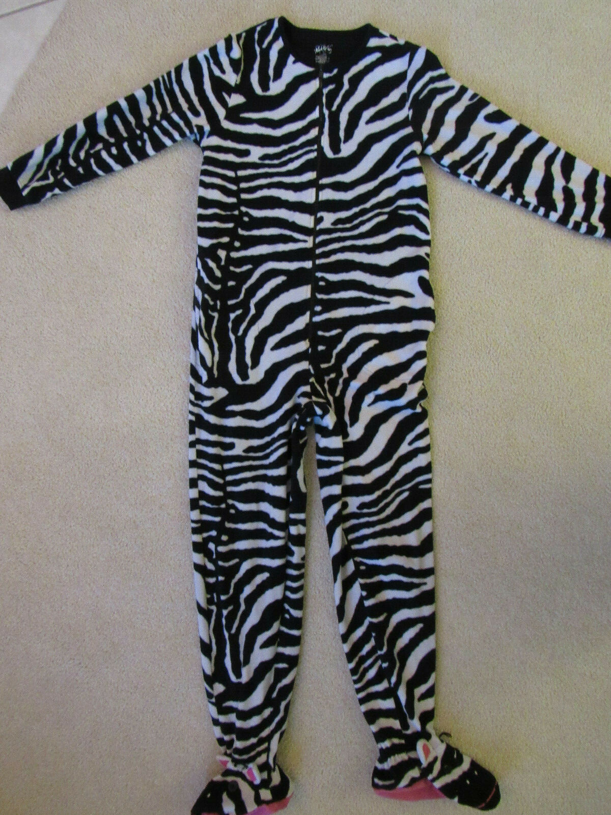 Nick & Nora Black & White Zebra Cozy Fleece Footie Pa… - Gem