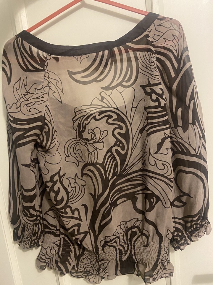 Ted Baker Brown Chiffon Patterned Blouse With Square Neck Size 1 | eBay UK