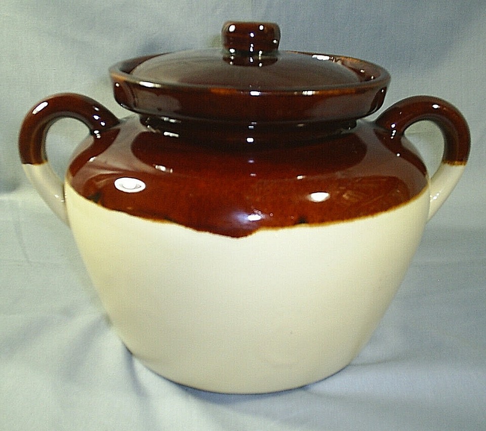 McCoy Lidded Bean Pot 342 Double Handle Brown Cream 1 1/2 Quart USA ...