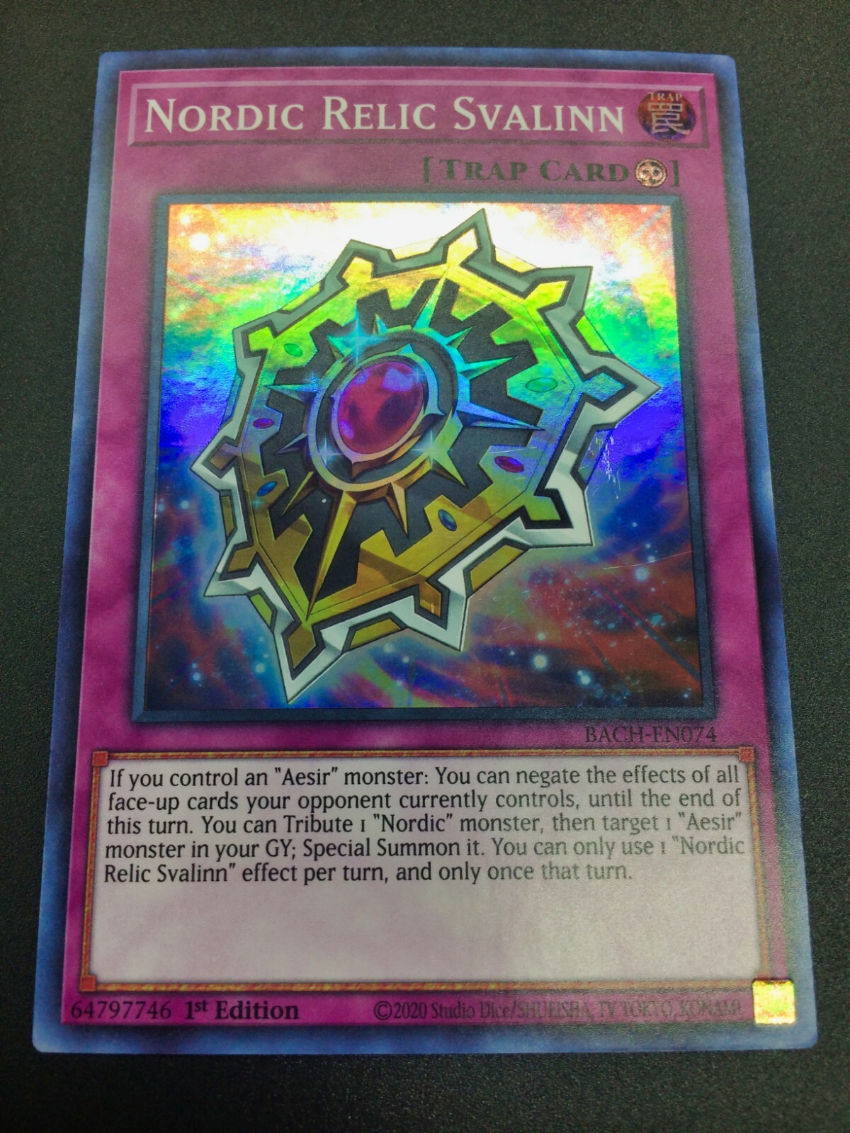 Yugioh 1st Edition Nordic Relic Svalinn Super Rare Holo BACH-EN074 NM/M ...