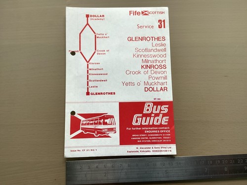 Fife Scottish Bus Group Route 31 Timetable Issue 1 1982 Glenrothes ...
