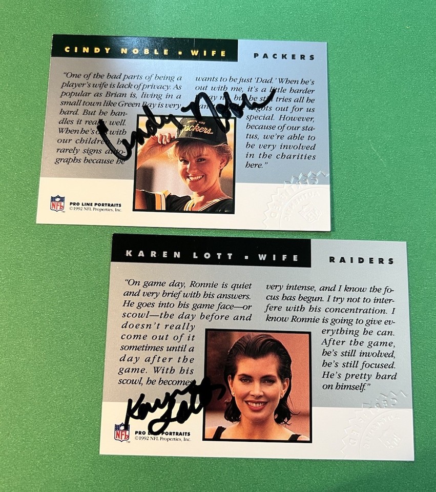 TWO NFL WIVES AUTOGRAPHS- KAREN LOTT & CINDY NOBLE | eBay