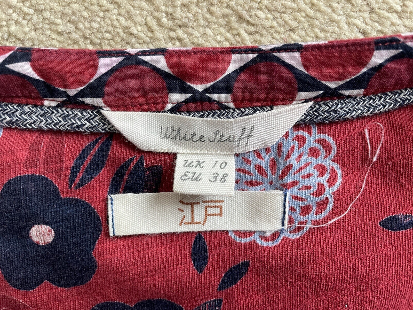 White Stuff Japan Red Blue Floral Leaf Print Jersey … - Gem