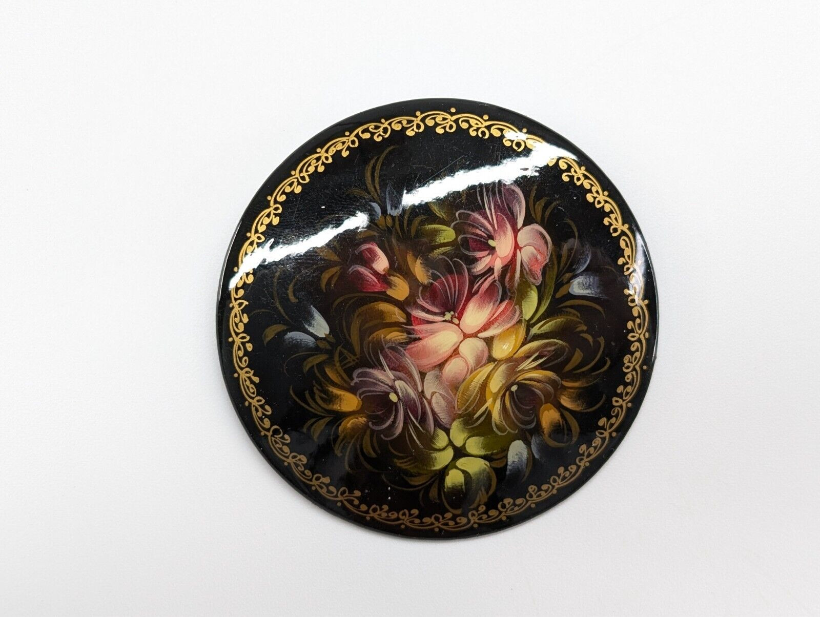 Vintage 1995 Russian Hand Painted Floral Wood Circle … - Gem