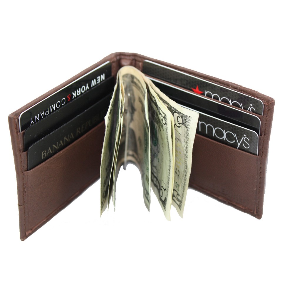 Men's Lambskin Leather Spring Money Clip Compact Bifold Front Pocket ...