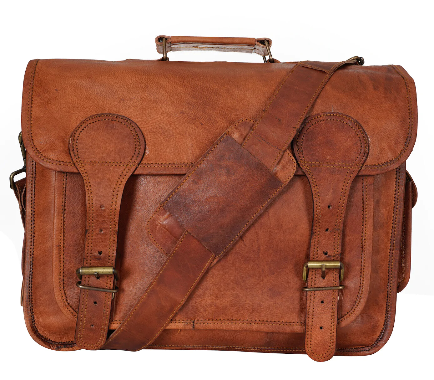 18" Men's Briefcase New Designe Vintage Leather Messenger Bag Shoulder ...