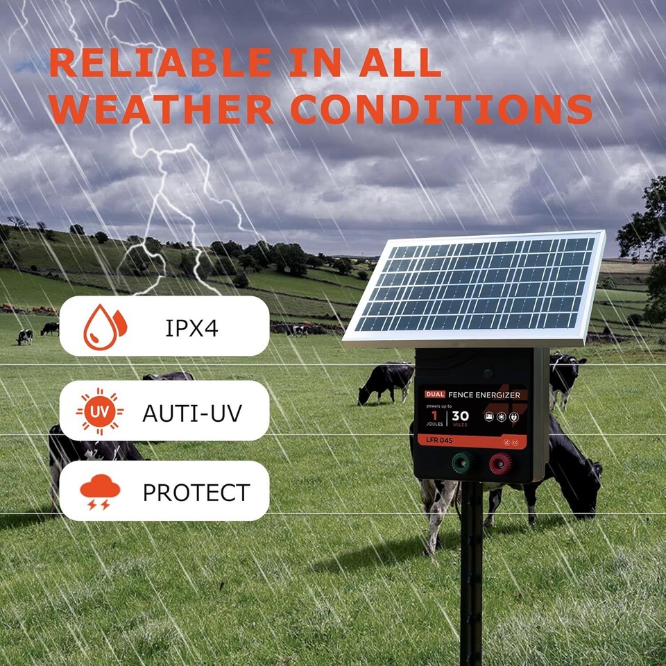 30 Miles Solar Electric Fence Charger, 1 Joule Portable Solar Fence ...