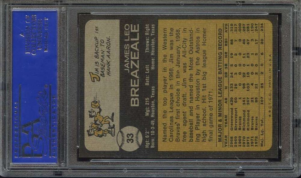 1973 TOPPS #33 JIM BREAZEALE PSA 9 (RC) BRAVES *B73161 | eBay
