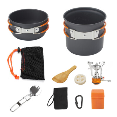Portable Camping Cooking Cookware Set Anodised Aluminium Pots Picnic ...