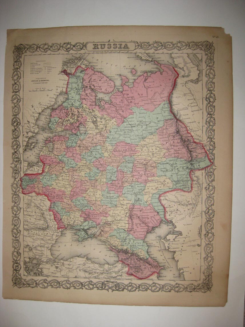 HUGE ANTIQUE 1860 RUSSIA COLTON HANDCOLORED DATED MAP RAILROAD MOSCOW ...