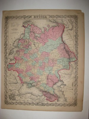 HUGE ANTIQUE 1860 RUSSIA COLTON HANDCOLORED DATED MAP RAILROAD MOSCOW ...