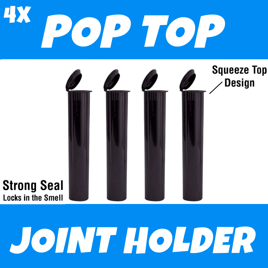 4x Black 12cm Tubes Pop Top Cap Smell-Proof Plastic Container Holder ...