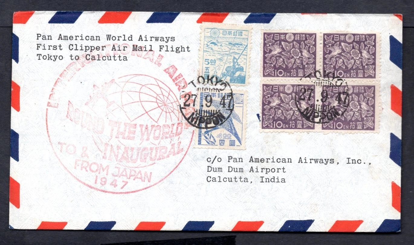 Japan - 1947 Pan American First Flight Airmail Cover Tokyo to Calcutta ...