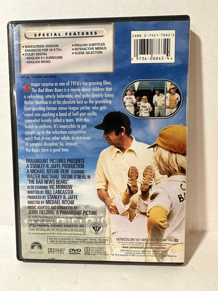 The Bad News Bears DVD Widescreen Collection Walter Matthau 97360886344 ...