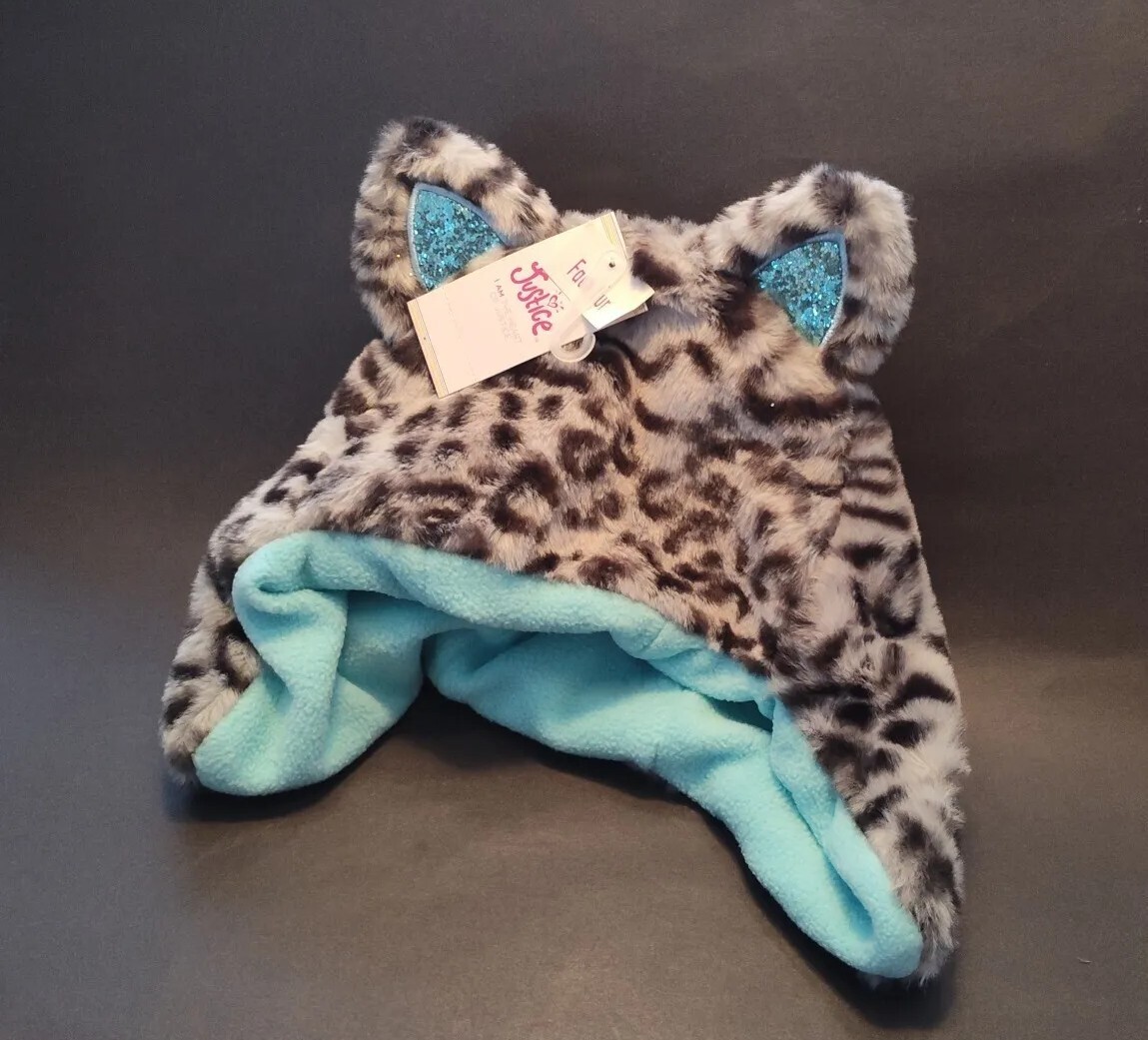Girls Gray & Aqua Leopard Print Kitty Cat Hat | eBay