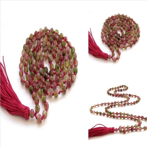 6mm watermelon red stone knot with fringe 108 necklace Yoga Yoga | eBay