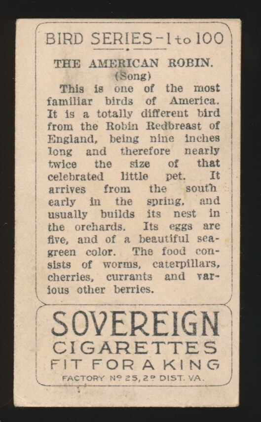 1910 T42 SOVEREIGN Cigarettes BIRD SERIES (White Borders) -AMERICAN ...