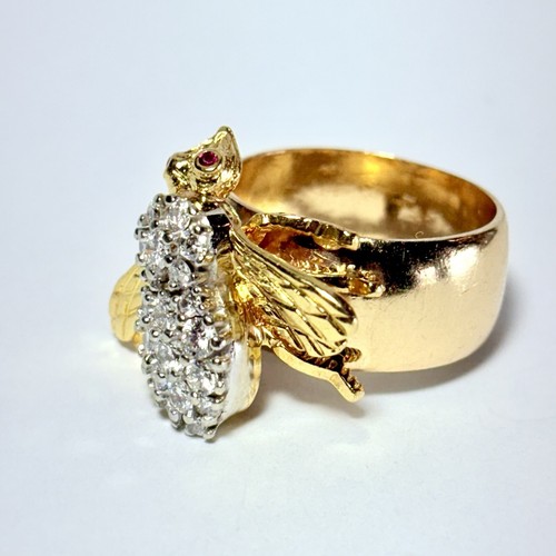 Custom 18K Gold 0.84ctw Diamond Ruby Insect 14K Wed-Lok Size 8.5 Band ...