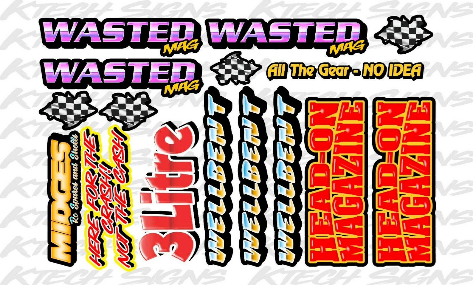 KTECH Banger Sticker Filler decal set Kamtec 1300 Saloon RC model ...