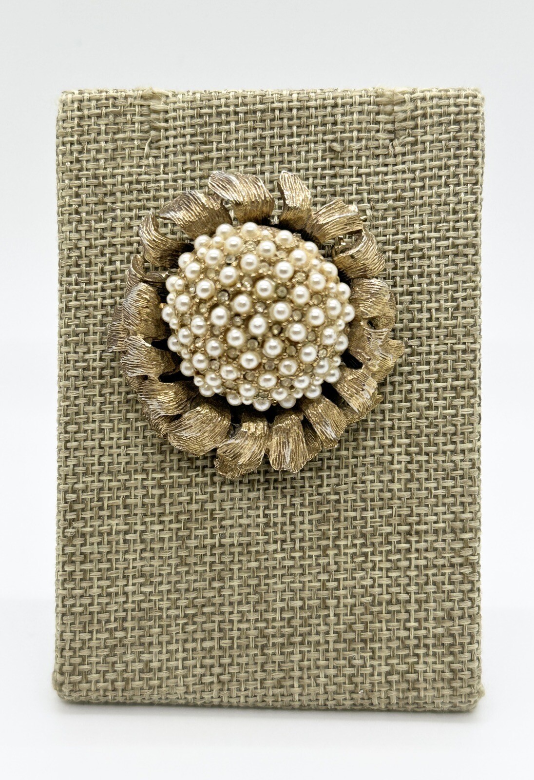 Vintage Hargo Brutalist Rhinestone Faux Pearl Sunflow… - Gem