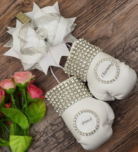 Personalised sparkly boxing gloves pram charm with bling rhinestones ...