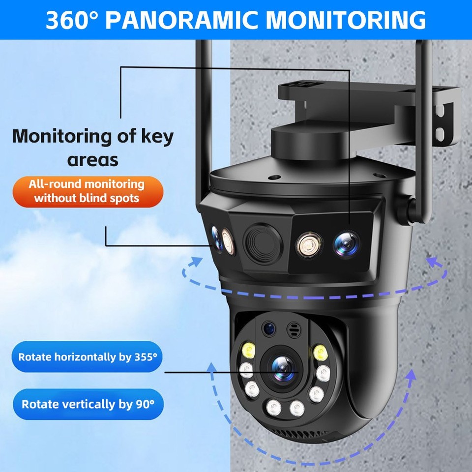 Tri Lens 6K 12MP Zoom IP Camera WiFi Outdoor Video PTZ Home Security ...