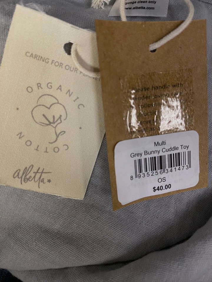 $41 Albetta Baby Girl's Gray Organic Cotton Bunny Cuddle Toy | eBay