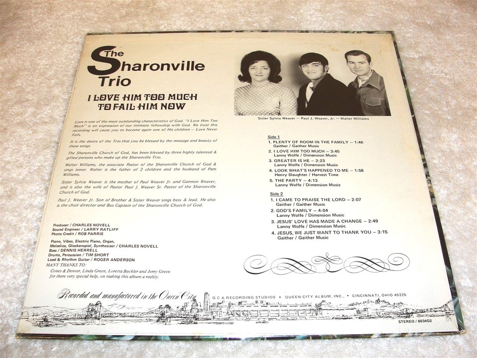 Sharonville Trio "I Love Him Too Much To Fail Him Now" 1976 LP,SEALED ...
