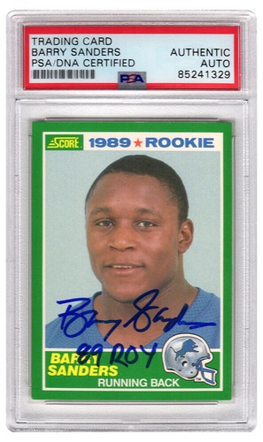 Barry Sanders Signed Lions 1989 Score Rookie Card #257 w/ROY -(PSA ...