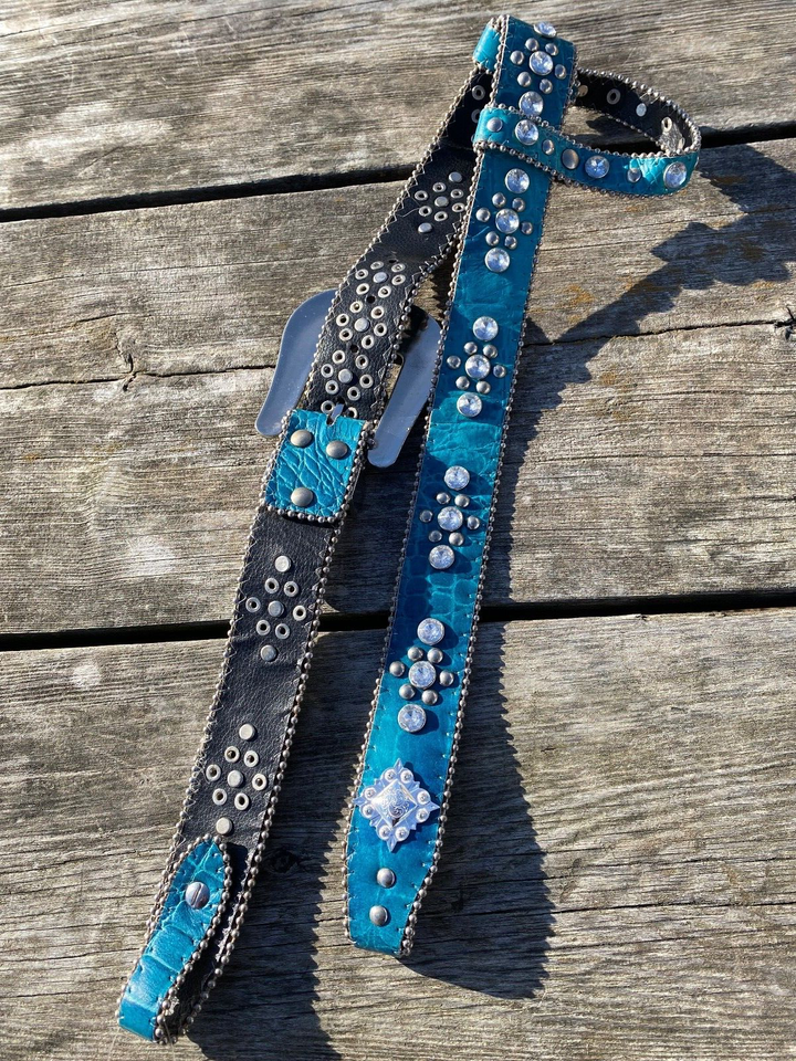 Silver Royal Trinity turquoise reptile print Western bling belt ...