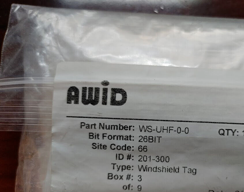 RFID UHF 26-Bit Windshield Tags AWID WS-UHF-0-0 LR-2000 & LR-3000 | eBay