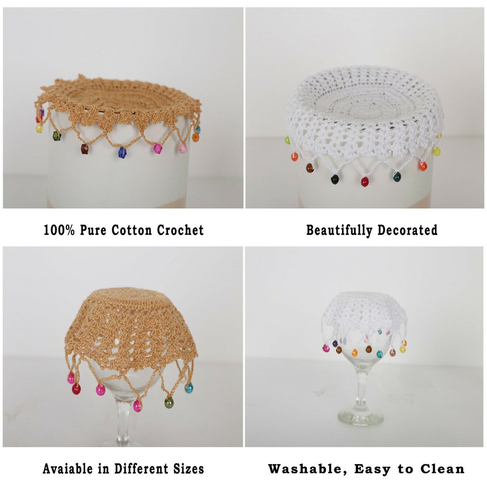 Hand Crochet Beaded Jug Glass Bowl Cover Cotton Handmade Fine 4,6,8,10 ...