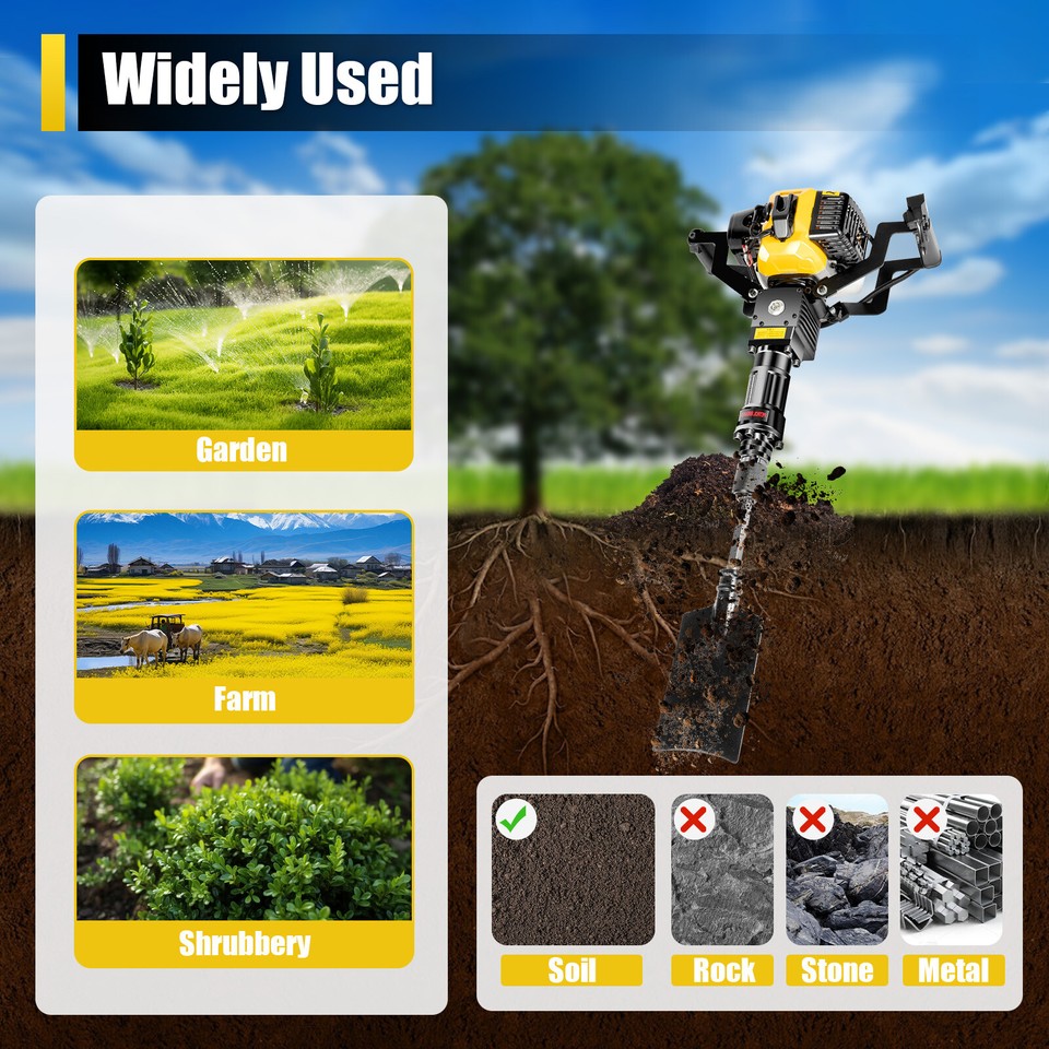 2-Stroke 33CC Gas Power Excavator Shovel Tree Pit Digger Drill Machine ...
