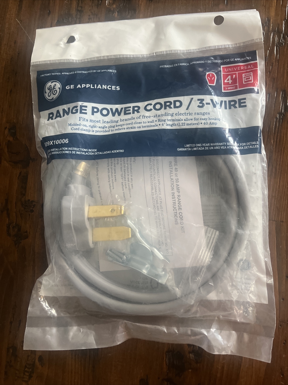 GE Universal Standard 3 Wire Plug 40 Amp Range Power Cord 4 Ft Long # ...
