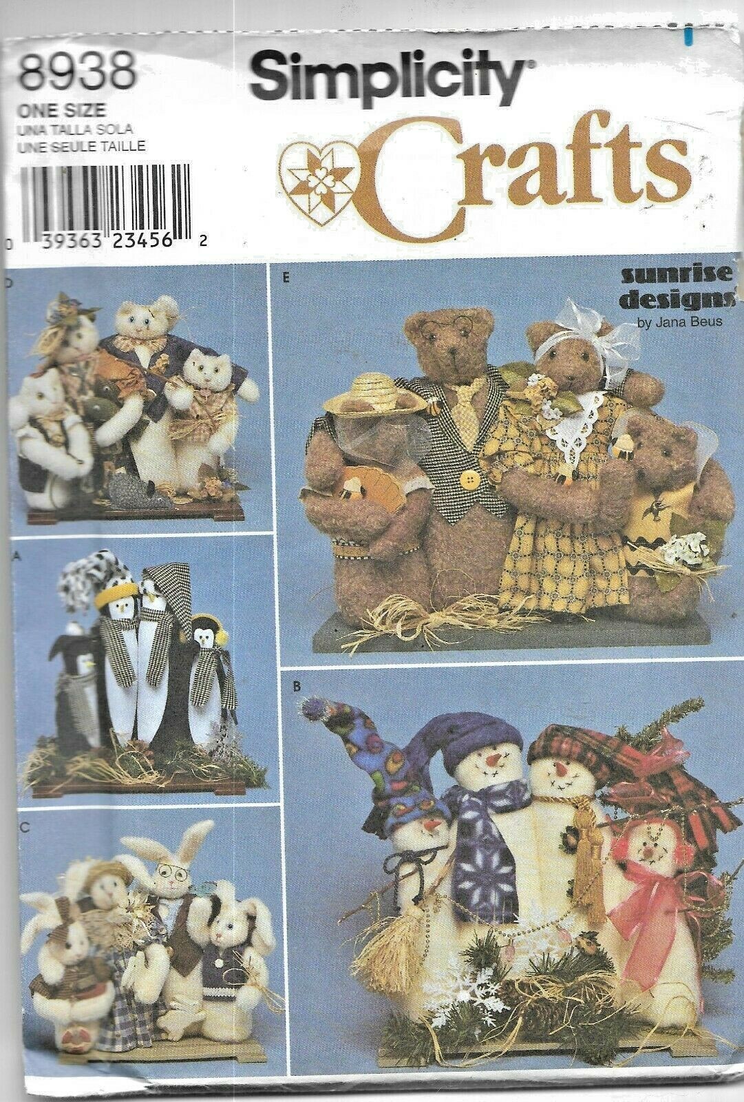 Families Cat Bear Penguin Rabbit Snowman Simplicity Sewing Pattern 8938 ...