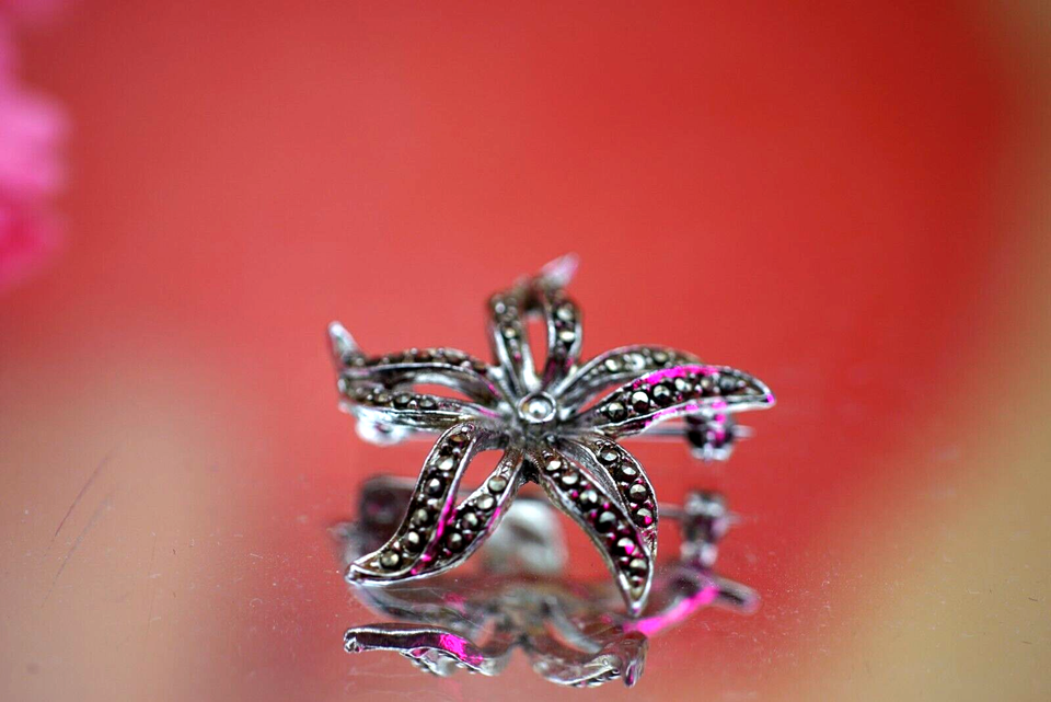 Vintage Brooch Silver Tone Metal Marcasite Flower Design | eBay UK