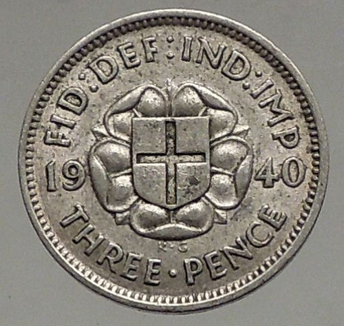 1940 UK Great Britain United Kingdom GEORGE VI Threepence Silver Coin ...