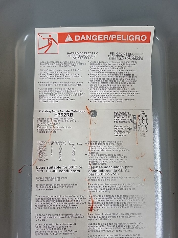 NEW NO BOX SQUARE D H362RB Heavy Duty Safety Switch 60A 600 VAC/V | eBay