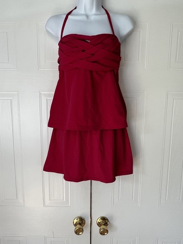 Spanx Raspberry Criss Cross Padded Halter Tankini Tummy Control Swim ...