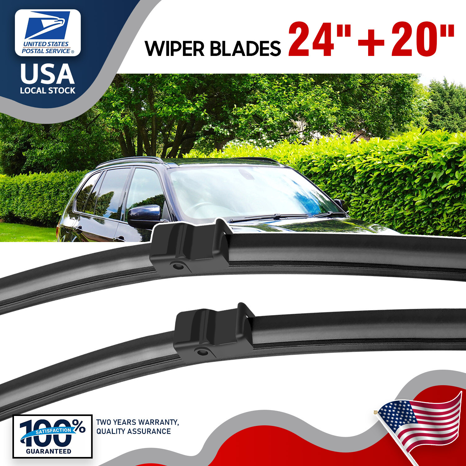 24" 20" Pinch tab Rubber Auto Front Wiper Blades Windshield Windscreen ...