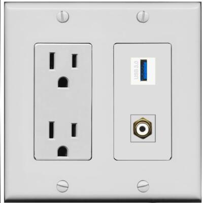 RiteAV 15 Amp Power Outlet and RCA-WHITE USB-3 Wall Plate [Gray] | eBay