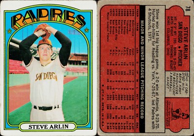 1972 Topps #78 Steve Arlin San Diego Padres Baseball Card | eBay