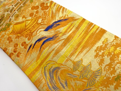 05017# JAPANESE KIMONO / VINTAGE NAGOYA OBI / WOVEN MIST & TEMPLE | eBay