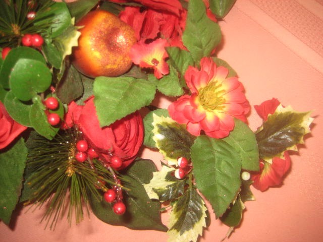 Christmas Swags Poinsettia Holly Roses Fruit Plastic Vintage Pair 22 ...