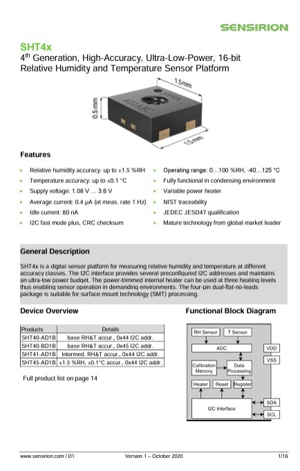 1PCS SEK-SHT40-AD1B-SENSORS Sensirion AG EVAL KIT SENSOR FOR SHT40 | eBay