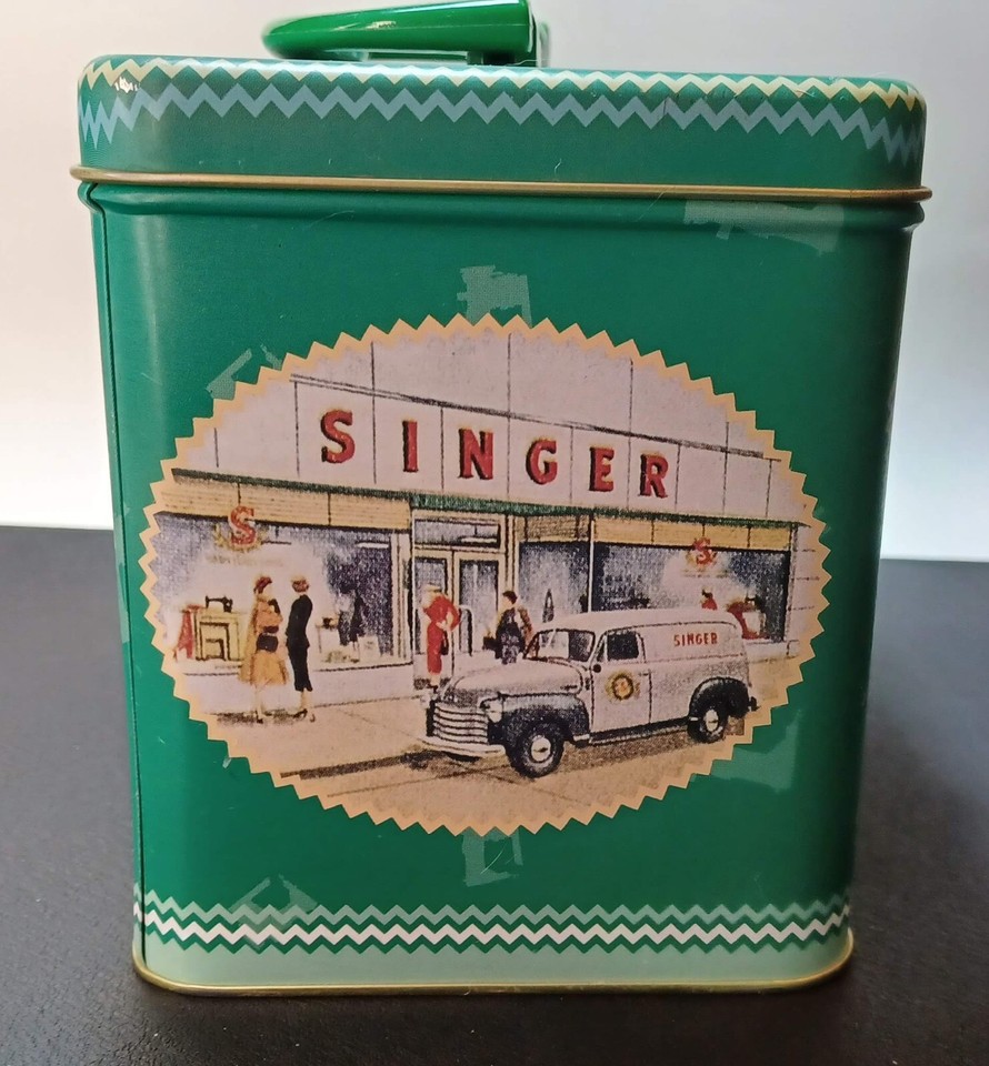 Vintage Singer Sewing Machine Advertising Merchandise Storage Box Tin ...