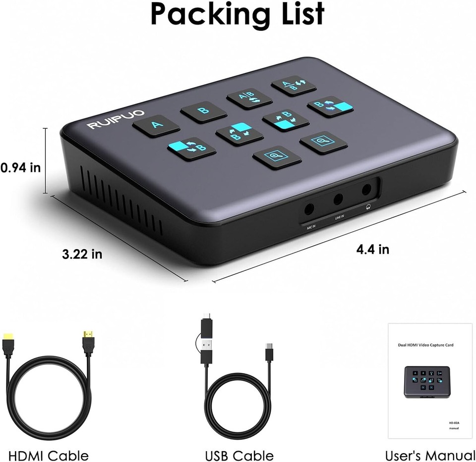 Dual Video Capture Card HDMI Live Stream Switcher, 4K 60HZ USB-C HDMI ...