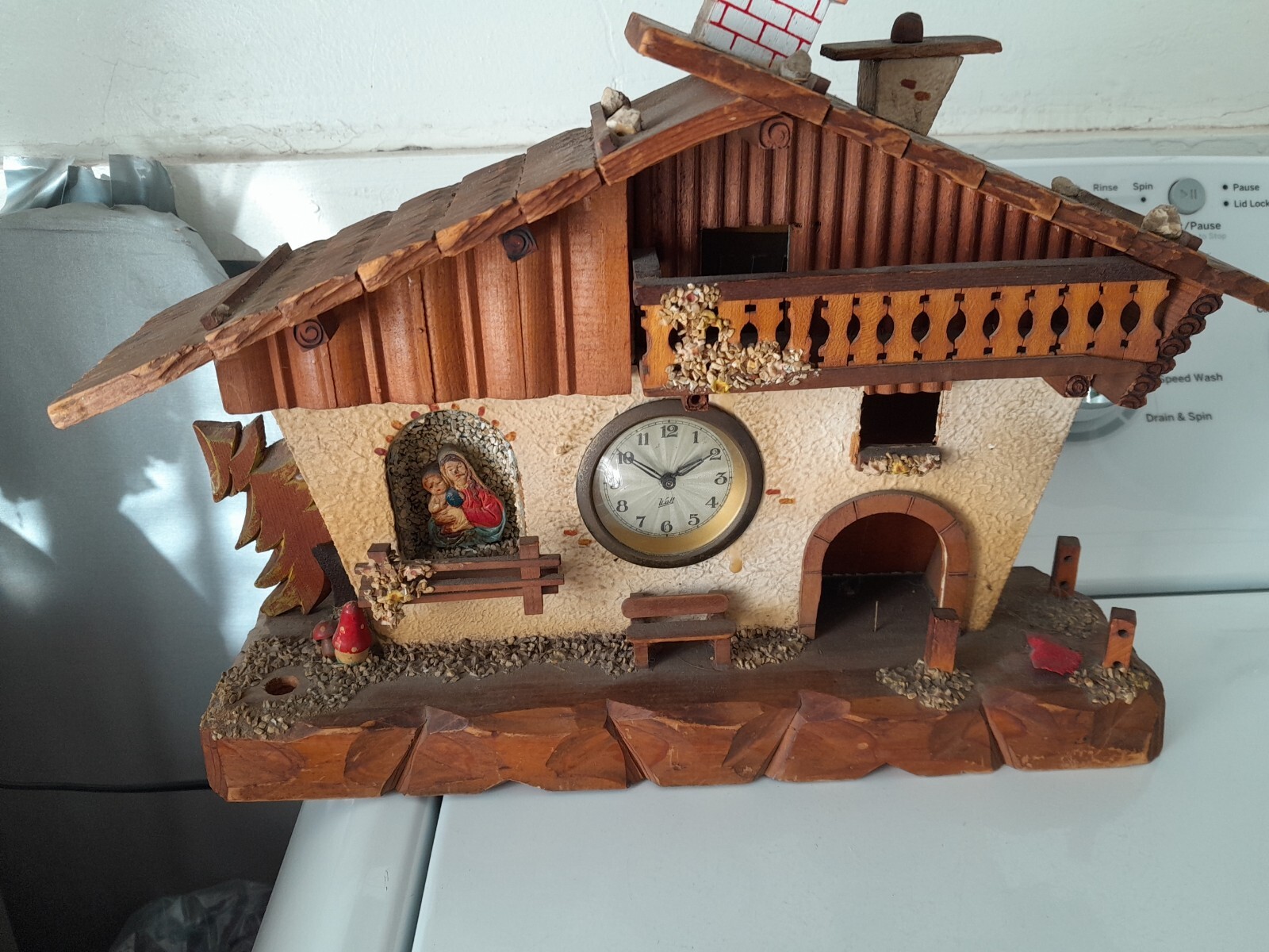 Vintage Large Wooden German Swiss Weather House with Clock 14" by 10 ...