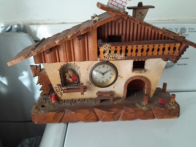 Vintage Large Wooden German Swiss Weather House with Clock 14" by 10 ...