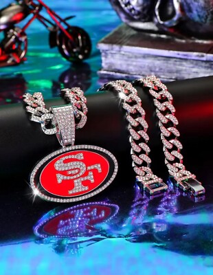 San Francisco 49ers Pendant W/ Silver Color Cuban Necklace Bling Chain ...